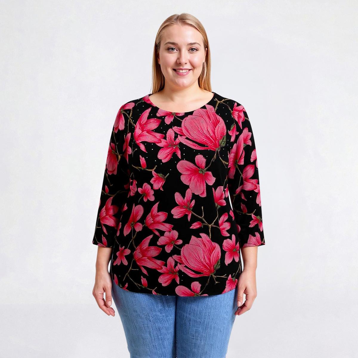 Click here for Plus Size Emily Daniels 3/4 Sleeve Floral Rhinesto... prices